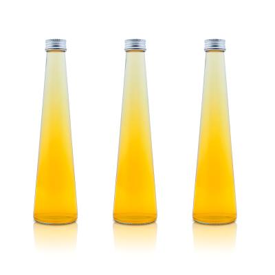 China Conical Shape Clear Transparent Glass Juice Bottle Reusable Eco Friendly Beverage Container 250ml 330ml for sale