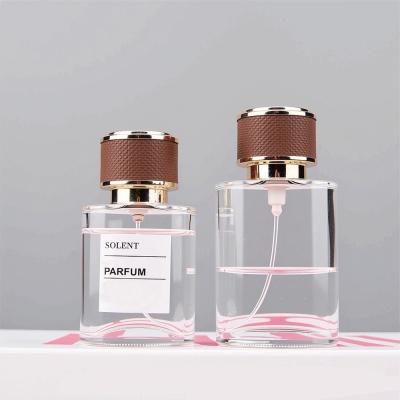 China Square Shape Glass Scent Bottle With Leather Cap 100ml Empty Perfume Spray Bottle for sale