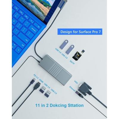 중국 11 IN 2 USB C 허브 PD 3.0 HDMI 디스플레이 링크 기술 서피스 프로 7 허브 도킹 스테이션 판매용