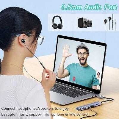 중국 8-인-1 USB 3.0 허브 3*USB 2.0 3.5mm 오디오 SD/TF 카드 리더 출력 데이터 전송 및 충전 판매용