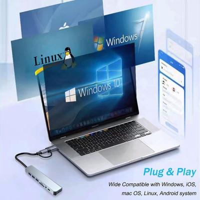 중국 8-인-1 USB 3.0 허브 3*USB 2.0 3.5mm 오디오 SD/TF 카드 리더 출력 데이터 전송 및 충전 판매용