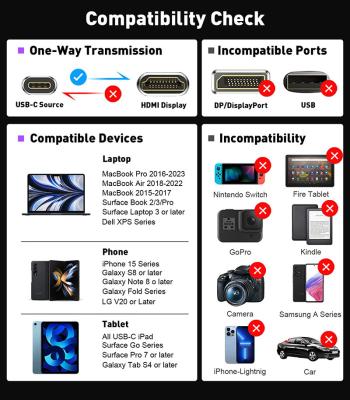 중국 사용자 정의 길이 회색 USB-C에서 HDMI 2.1 어댑터 8K 60Hz 속도 USB 타입 C 3.1 노트북 판매용