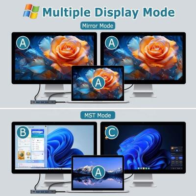 China 4K 30Hz Dual HDMI USB 3.0 Adapter Docking Station 7 In 1 Multiport USB C Type C Hub for sale
