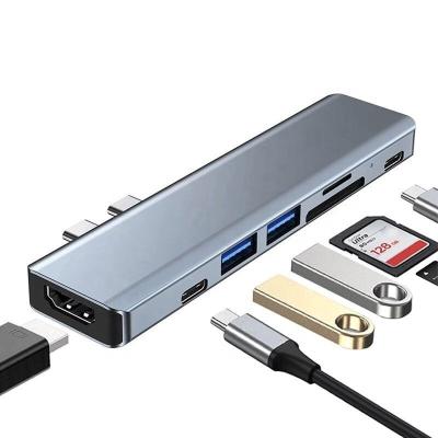 중국 USB C 타입 C 7인 1 멀티포트 도크 허브 어댑터 HDMI USB 3.0 USB 2.0 SD/TF PD 출력 판매용