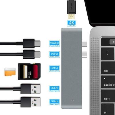 중국 듀얼 타입 C 남성 입력과 USB 3.1 인터페이스 타입의 7인2 허브 도킹 스테이션 판매용