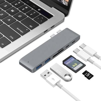 China Multiport Docking Station 6-In-1 Type-C Hub Adapter with SD/TF 2*USB3.0 2*USB-C Output for sale