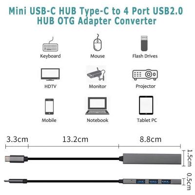 China Type C Interface 4 In 1 4 Ports Hub Type-C OTG To USB 3.0 2.0 Adapter Aluminium Alloy for sale