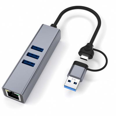 China USB Type C LAN Adapter 6-in-2 USB C Hub with 3 USB 3.0 Ports and RJ45 Gigabit LAN Interface for sale