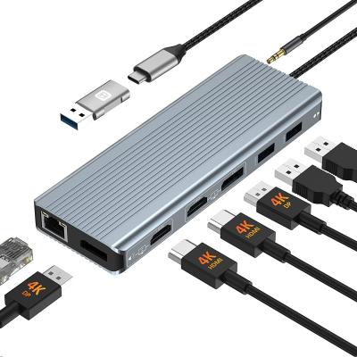 중국 향상된 연결 12 In 1 USB C 타입 C 허브 듀얼 HDMI와 멀티 포트 도크 스테이션 판매용