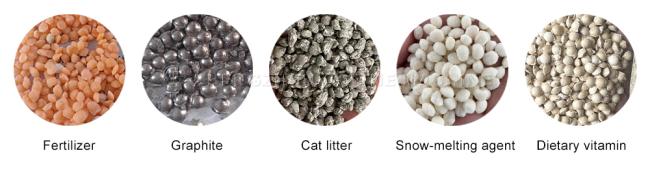 Close-up view of fertilizer granules produced by the machine