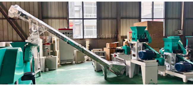 Close-up view of floating fish feed pellets produced by the machine