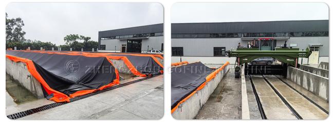 Nano-membrane fermentation system in operation showing covered composting piles