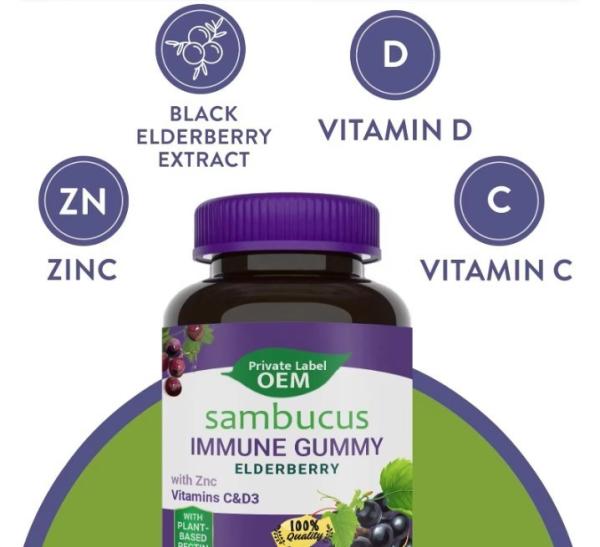 Quality 60/90/120 Gummies / Bottle Elderberry Vitamin C Vitamin D3 Zinc Immune Support for sale