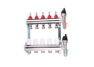 China italy style short flow meter sliver color Brass Water Manifold for pex heating systems for sale