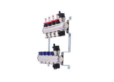 China 5 Loop Radiant Heat Brass Water Manifold With Russia Style Long Flow Meter for sale