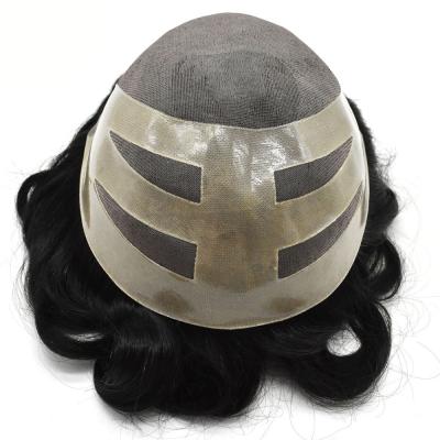 China Swiss Lace Front With Fine Mono Top And Bondy Style Bondy Style Hair Replacement System PU Peel Around Hair Toupee For Men Wig for sale