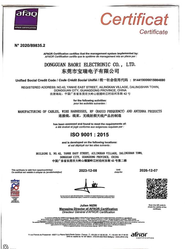 ISO 9001 : 2015 - Dongguan Baori Electronics Co.,LTD