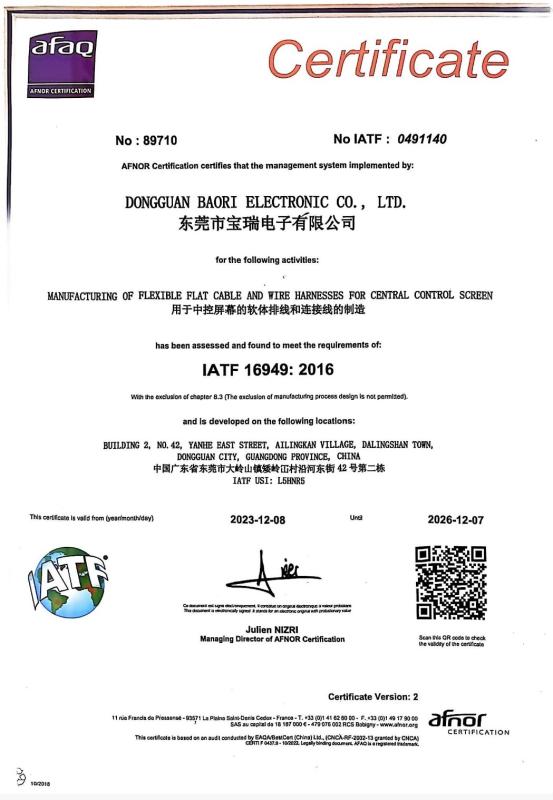 IATF 16949: 2016 - Dongguan Baori Electronics Co.,LTD