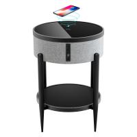 China Customized Bluetooth speaker Modern Bedside Table Tempered Glass Wireless Charging Speaker two drawers for sale