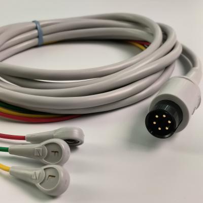 China BJ-753P NIHON KOHDEN Heart Conductivity Wire Black Round Head 6 Pin Three Lead European Standard Button for sale