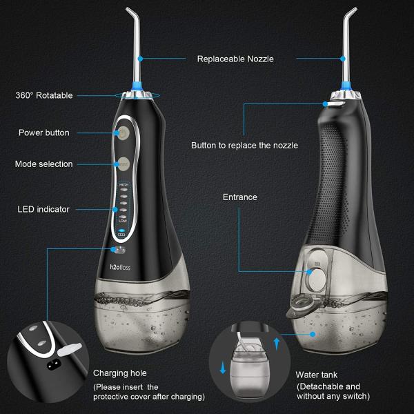 CE Home Water Flosser irrigatore orale senza fili IPX7 grade impermeabile carica cavo USB