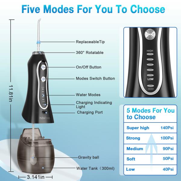 CE Home Water Flosser irrigatore orale senza fili IPX7 grade impermeabile carica cavo USB
