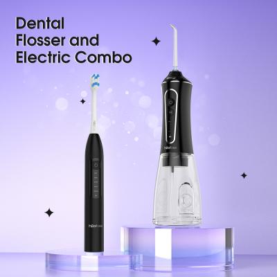 China Water Flosser And Electric Toothbrush Combo 2 In 1 Wireless Charging Portable Water Dental Flosser Sonic Toothbrush for sale