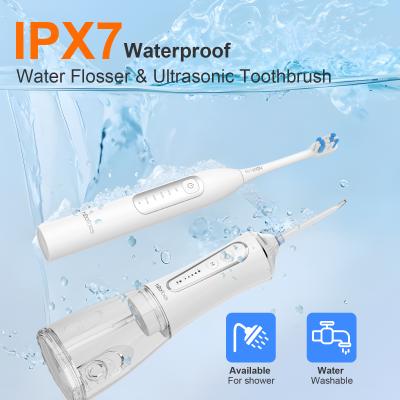 China 2 in 1 Electric Sonic Toothbrush Oral Irrigator Dental Flosser Combo with Water Tank Replace Brush Heads for sale
