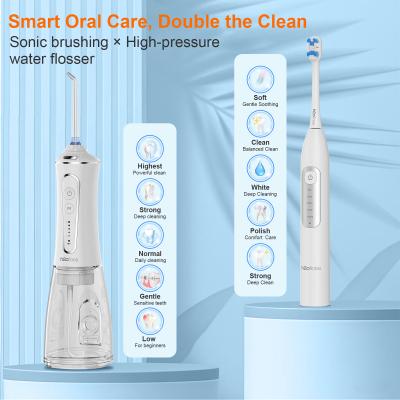 China Factory Price Newest Led Lpx7 Cordless Power Floss 2 in 1 Water Flosser and Sonic Toothbrush for sale