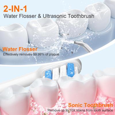 China New Trend 2 in 1 Water Flosser for Teeth Oral Irrigator Three Modes Portable Electric Flossing and Brushing Combine in One for sale