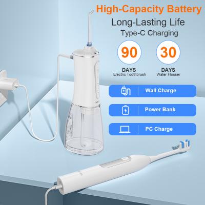 China New Trend 2 in 1 Water Flosser for Teeth Oral Irrigator Three Modes Portable Electric Flossing and Brushing Combine in One for sale