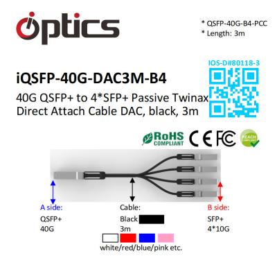 Cina QSFP-40G-DAC3M-B4 40G QSFP+ a 4x10G Breakout DAC 3M 40G QSFP+ in vendita