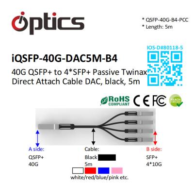 Cina QSFP-40G-DAC5M-B4 40G QSFP+ a 4x10G Breakout DAC ((cavo di collegamento diretto) Cavi (passivi) 5M 40G QSFP+ DAC in vendita