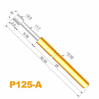 China P125-A Spring Test Probe Pogo Pin with 5A Current 50m Ohm Resistance and 33.35mm Length for PCB Testing for sale
