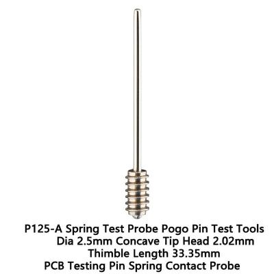 China P125-A Spring Test Probe Pogo Pin with 5A Current 50m Ohm Resistance and 33.35mm Length for PCB Testing for sale