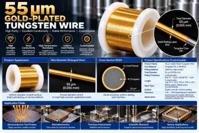 China 55μm Gold Plated Tungsten Wire Manufacturer | 55 Micron Au Coated Wire Supplier for sale