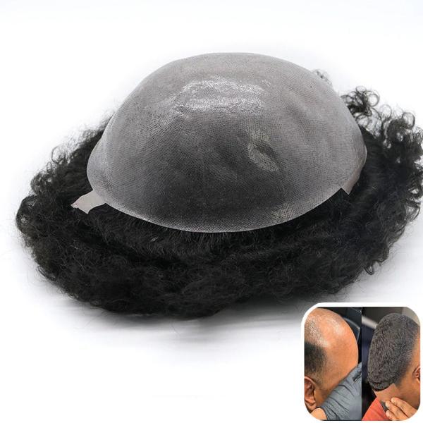 Quality Male Toupee Natural Hairline Black Male Wigs Real Hair Adjustable for sale