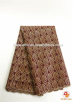 China Beige Embroidered Sequin Lace Fabric , Grande Toilette for sale