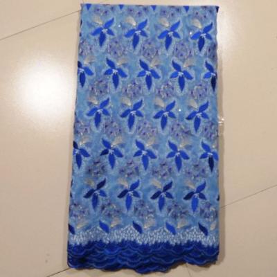 China Eembroidered Organza Lace Fabric , Sky Blue for sale