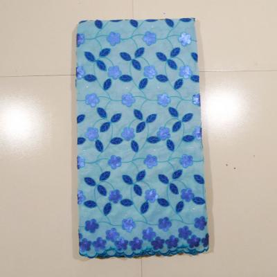 China Embroidered Sequin Lace Fabric , Blue Tunji Net for sale