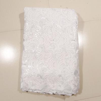China White Garment Sequined Lace Fabric , Double Tunji for sale