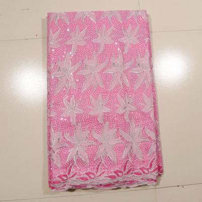 China Pink Lace Fabric With Sequins , 4 - 5kgs Weight for sale