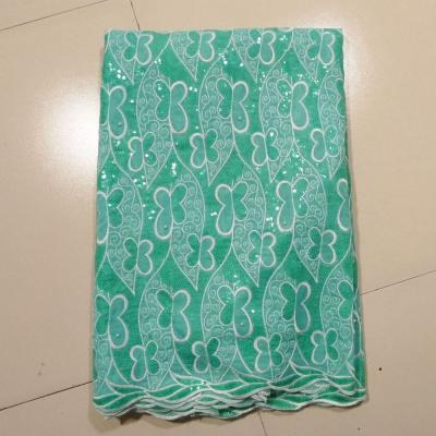 China Bridal Dress Lace Fabric With Sequins , Aqua for sale