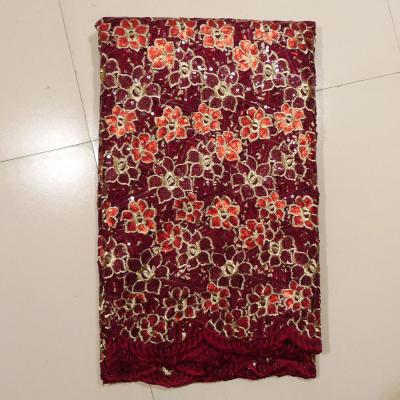 China Wine Double Tunji Sequin Lace Fabric , Cocktail Dress for sale