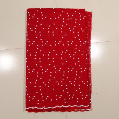 China Red Embroidered Sequin Lace Fabric , Ladies Garment for sale