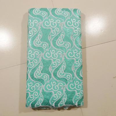 China Aqua Double Tunji Sequin Lace Fabric , Grande Toilette for sale