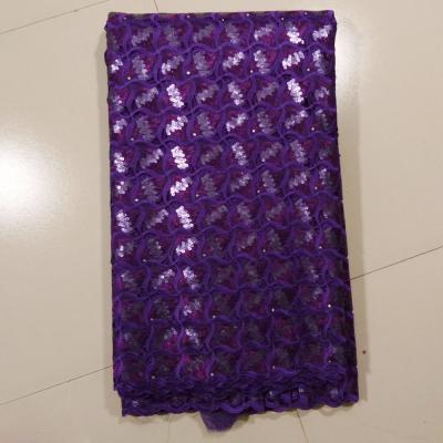 China Purple Green Lace Fabric With Sequins , Embroidered for sale