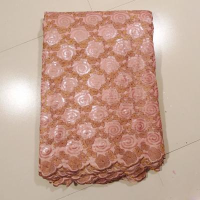 China Peach Lace Fabric With Sequins for sale