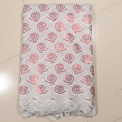 China Embroidered Sequin Lace Fabric , White Red for sale