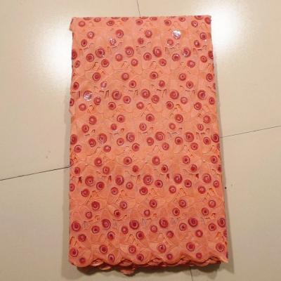 China Peach Sequin Lace Fabric With Handcut Holes for sale